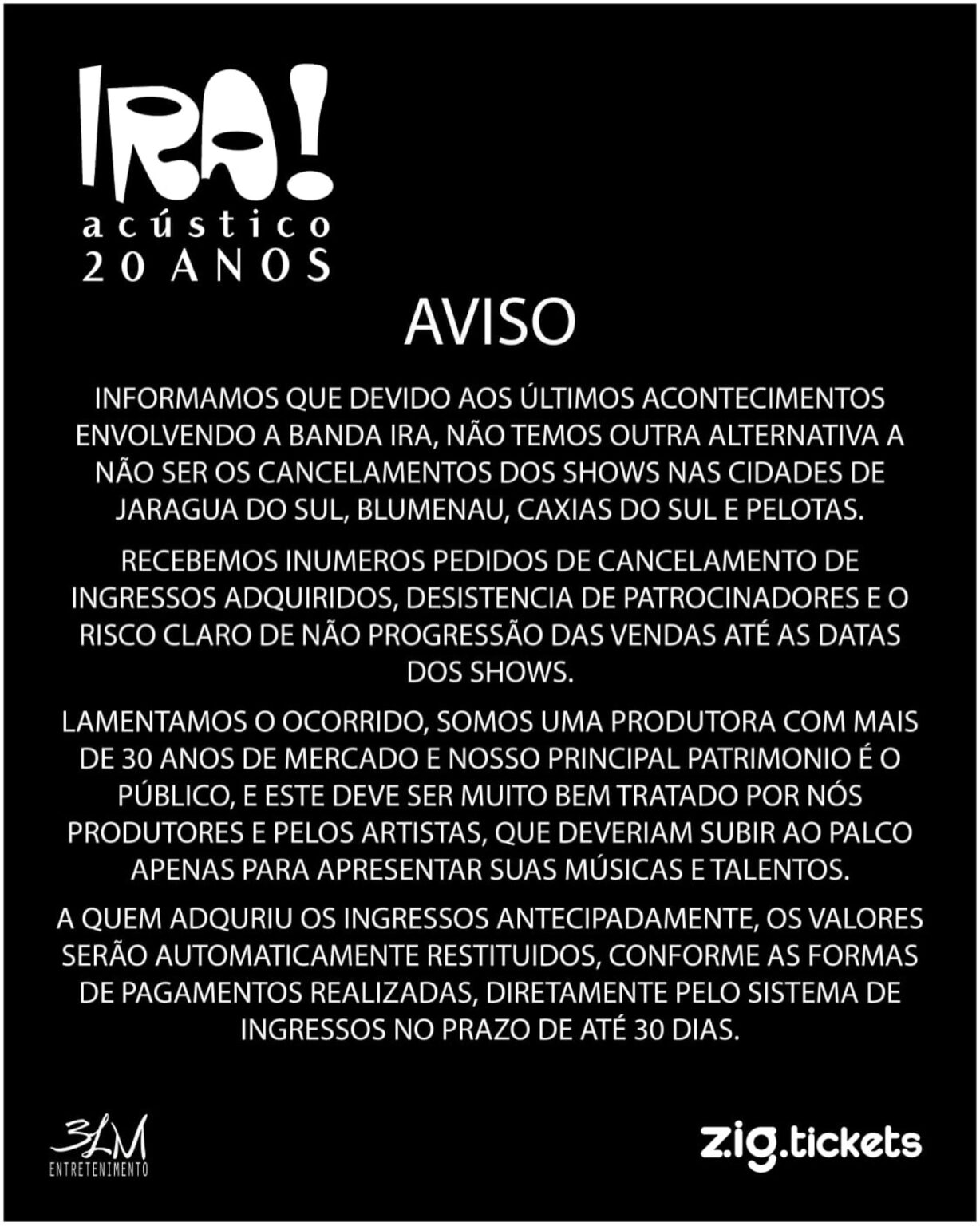 Shows da banda Ira! são cancelados em Blumenau e outras cidades por ...